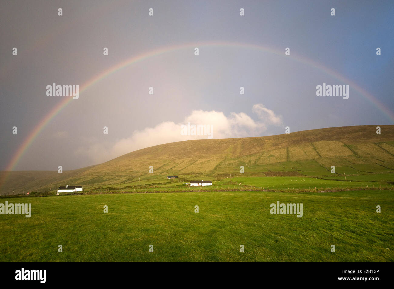 Ireland, County Kerry, Dingle Peninsula, rainbow sky over the ...