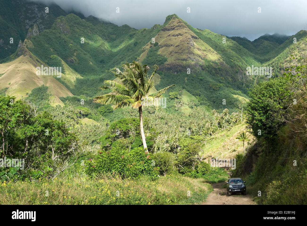 France, French Polynesia, Marquesas islands, Fatu Hiva island, 4x4 on ...