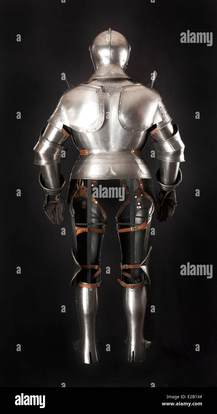 Armour of the medieval knight. Metal protection of the soldier against ...