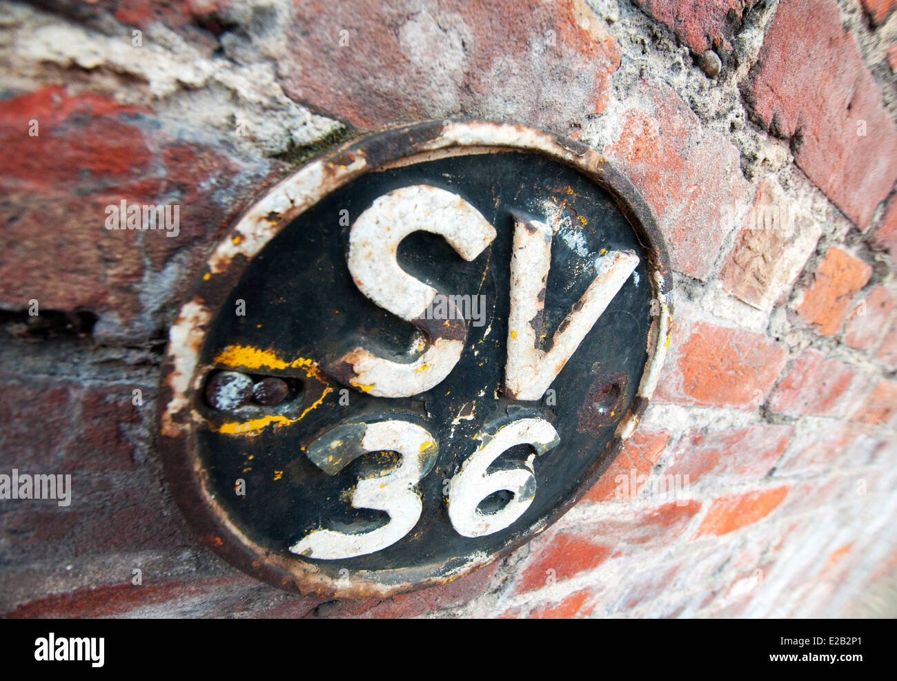 SV 36 marker on a brick wall in Nottingham City Centre, Nottinghamshire ...