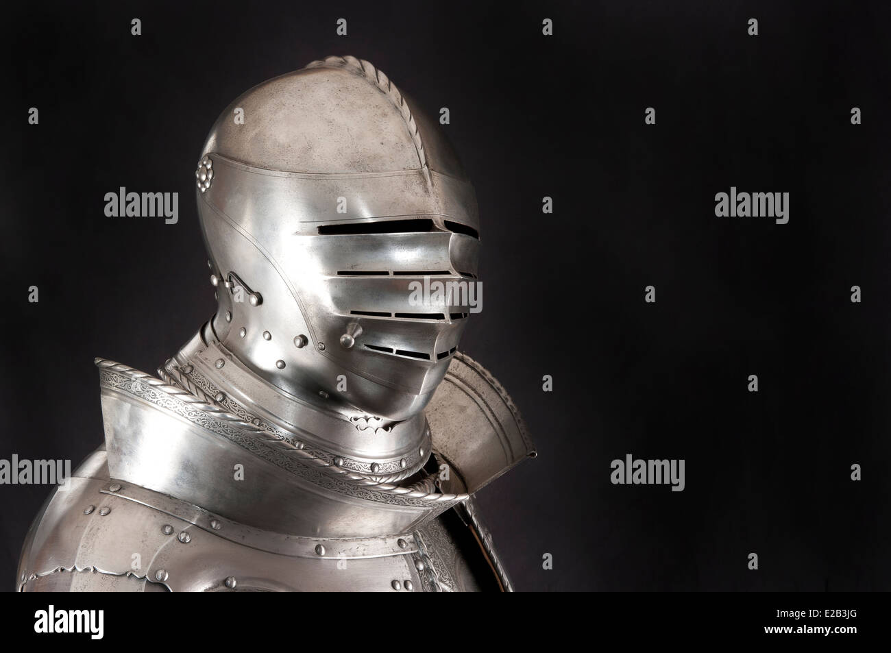 Armour of the medieval knight. Metal protection of the soldier against ...