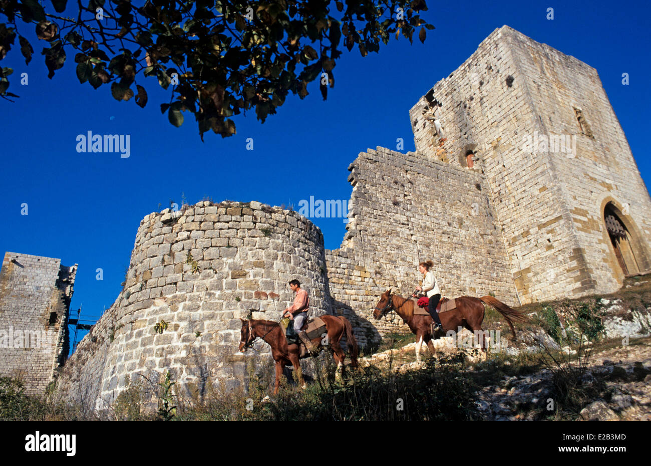 France, Aude, Puivert, horseback riding around the Chateau de Puivert ...