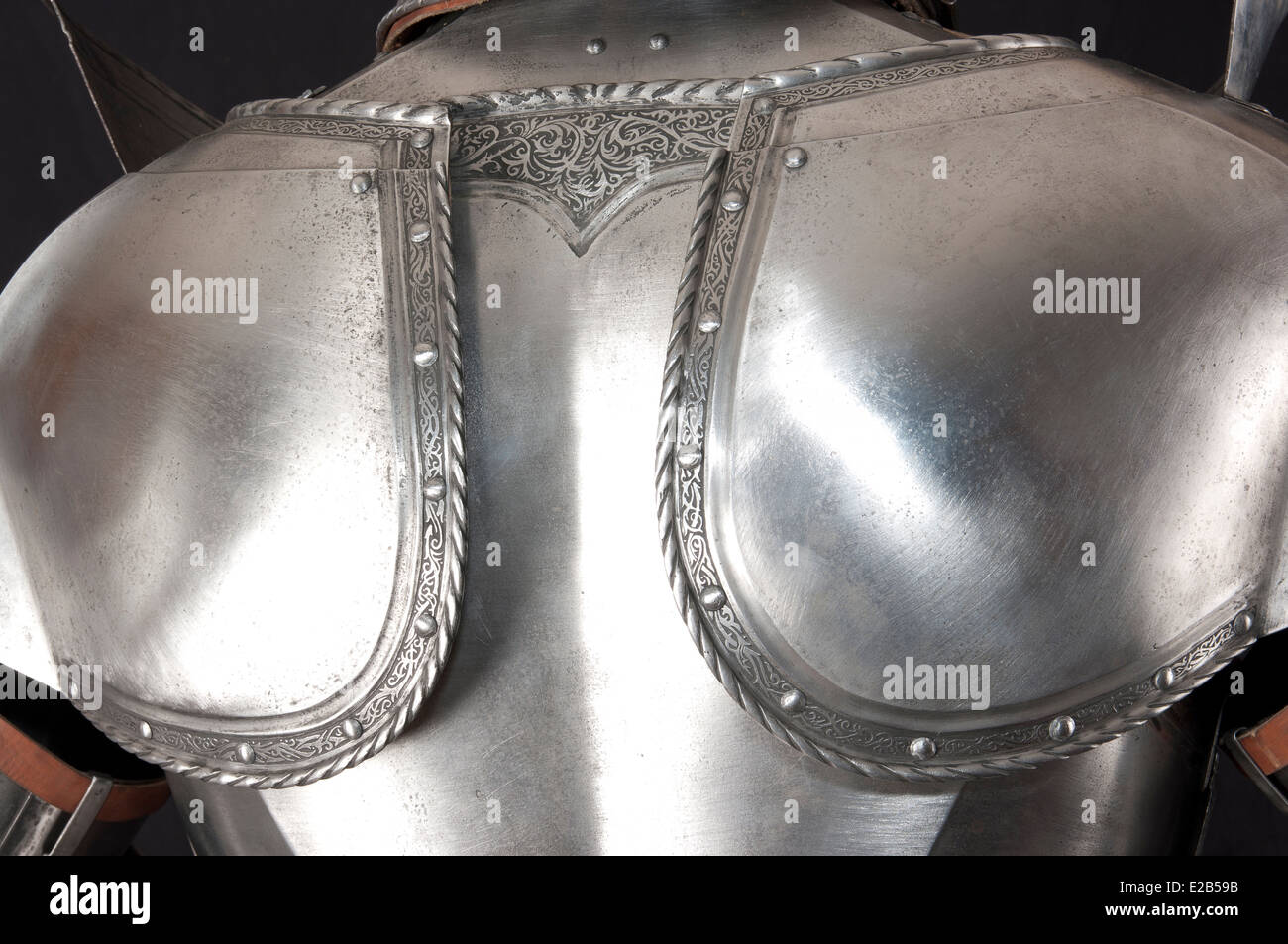 Armour of the medieval knight. Metal protection of the soldier against ...