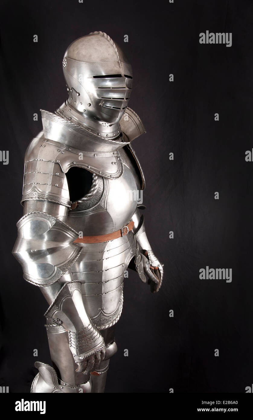 Armour of the medieval knight. Metal protection of the soldier against ...