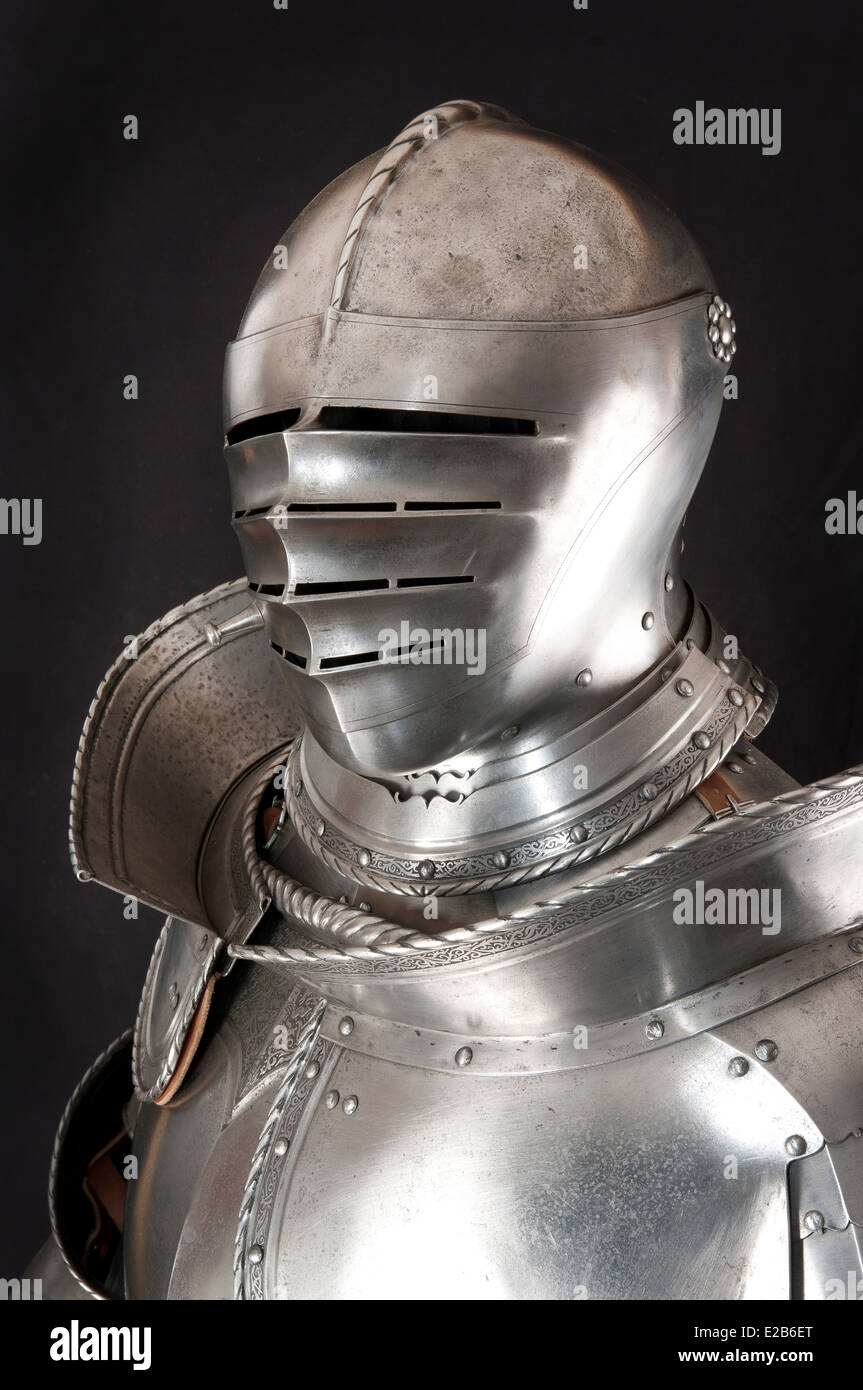 Armour of the medieval knight. Metal protection of the soldier against ...