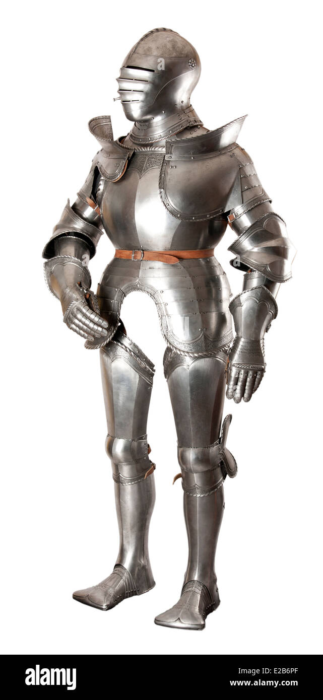 Armour of the medieval knight. Metal protection of the soldier against ...