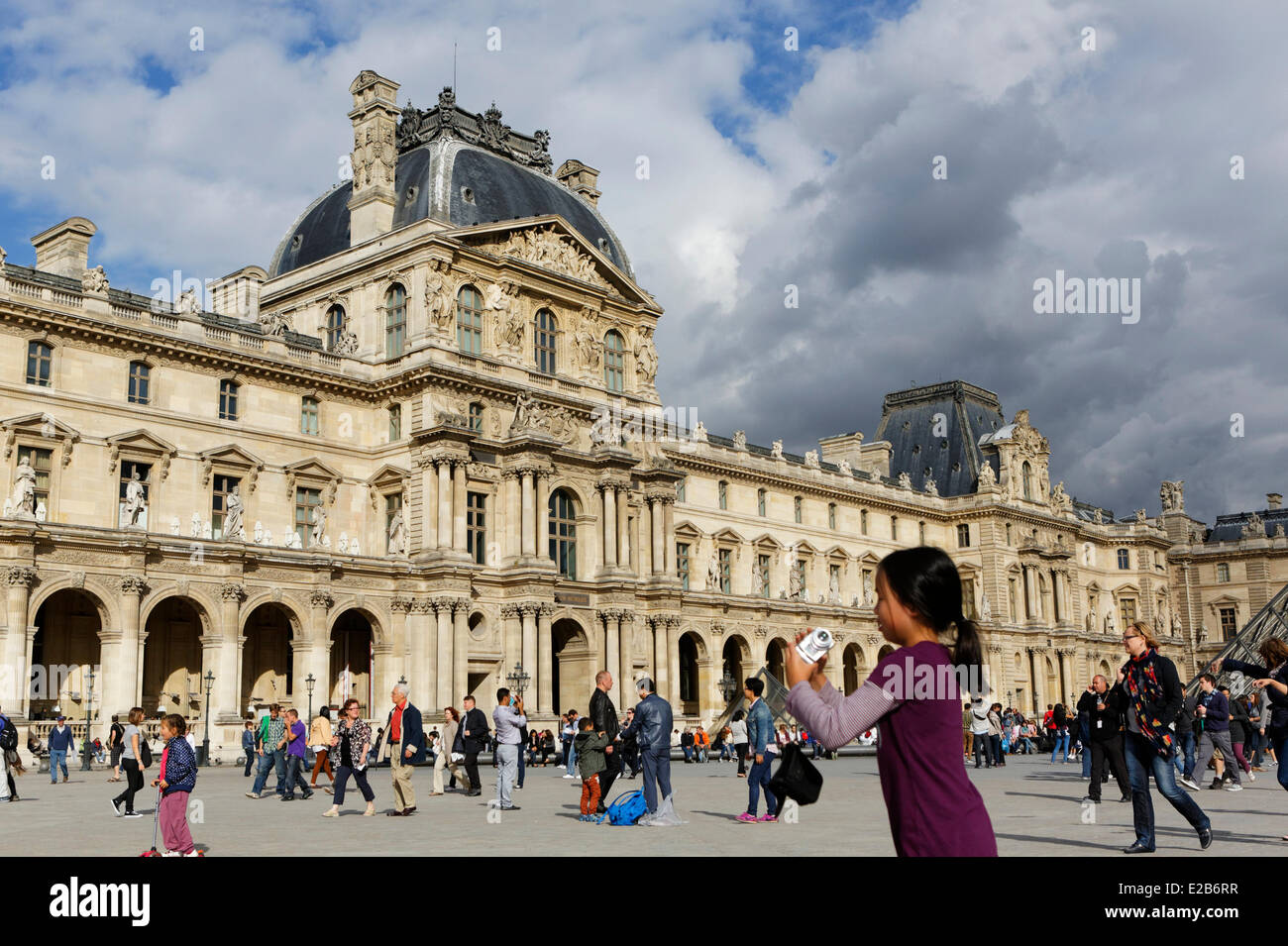 France, Paris, Louvre palace, facade of the building of Cour Napoleon ...