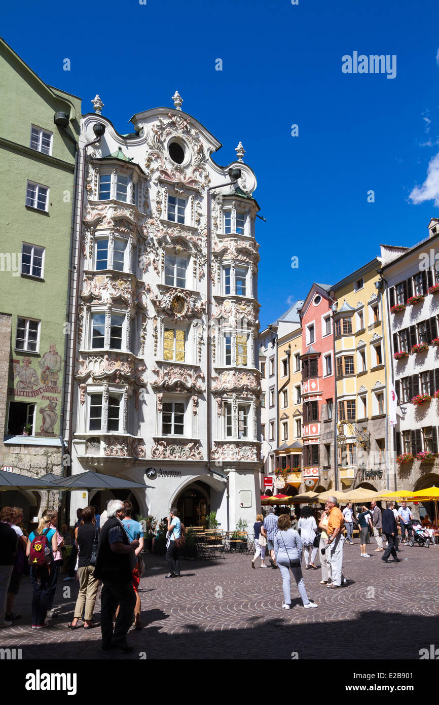 Austria, Tyrol, Innsbruck, the facade of baroque style of Helblinghaus ...