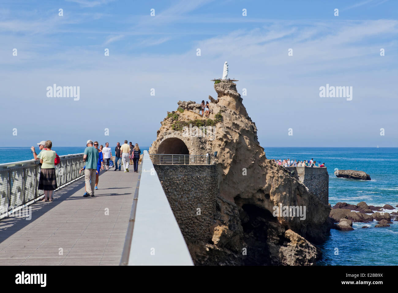 France, Pyrenees Atlantiques, Biarritz, Rocher de la Vierge, Statue of ...