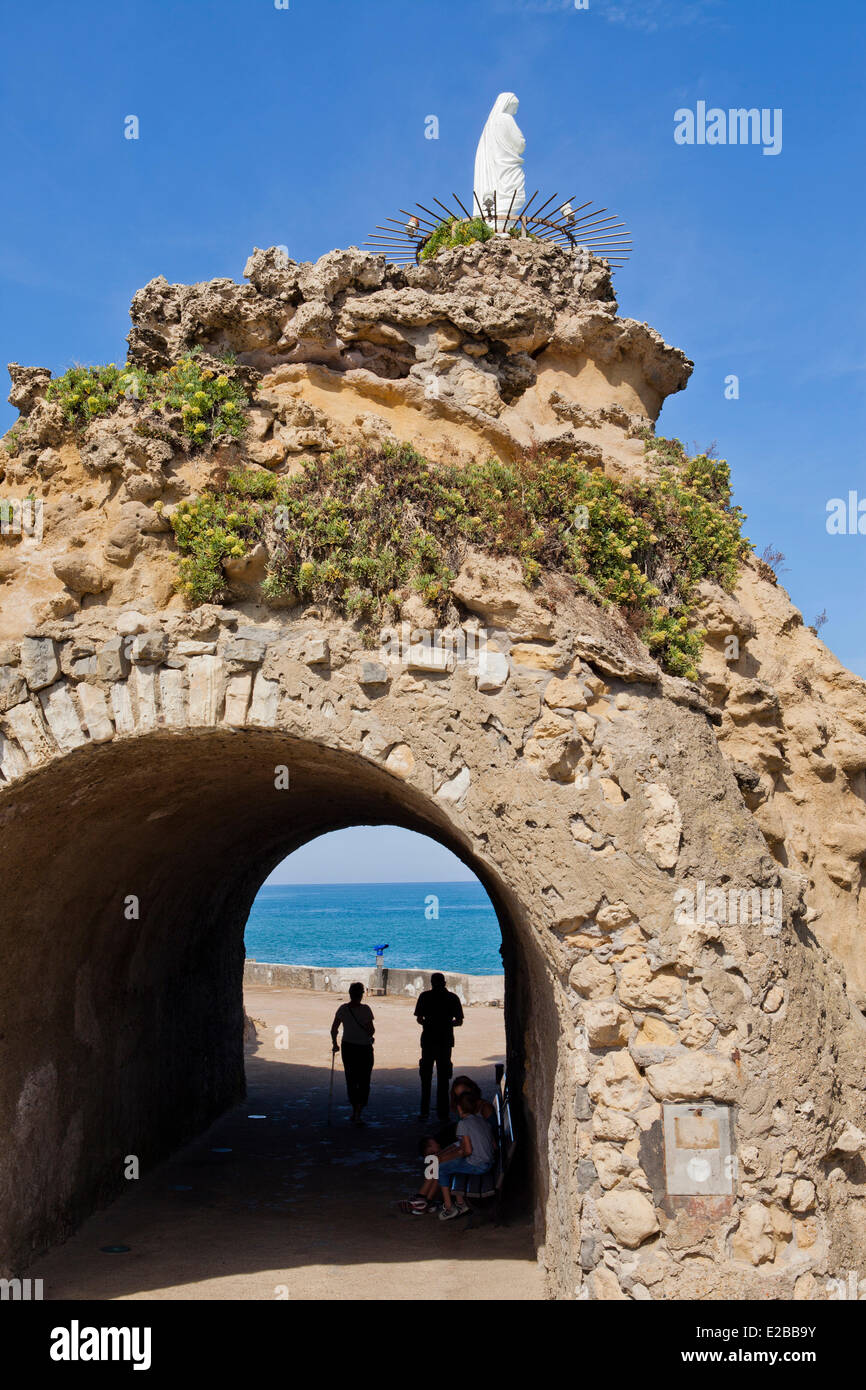 France, Pyrenees Atlantiques, Biarritz, Rocher de la Vierge, Statue of ...