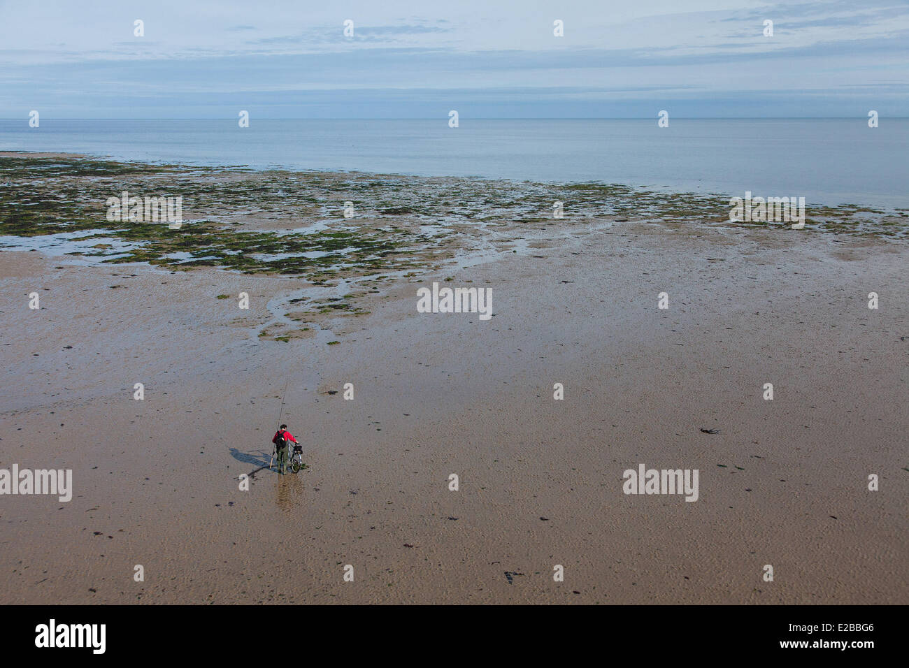 France, Calvados, Graye sur Mer, an angler (aerial view Stock Photo - Alamy
