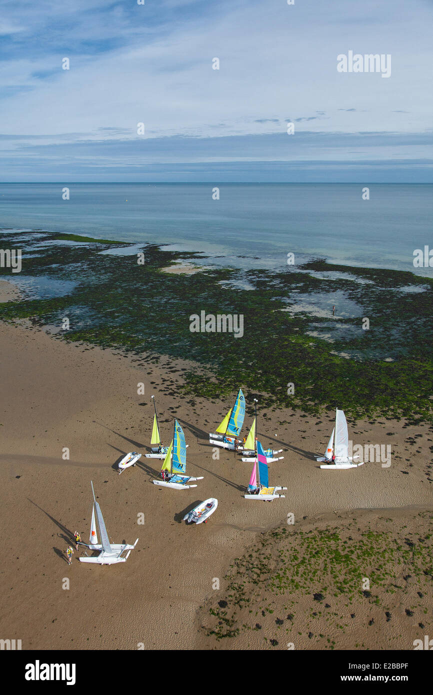 France, Calvados, Ver sur Mer, sailing school, catamarans (aerial view ...