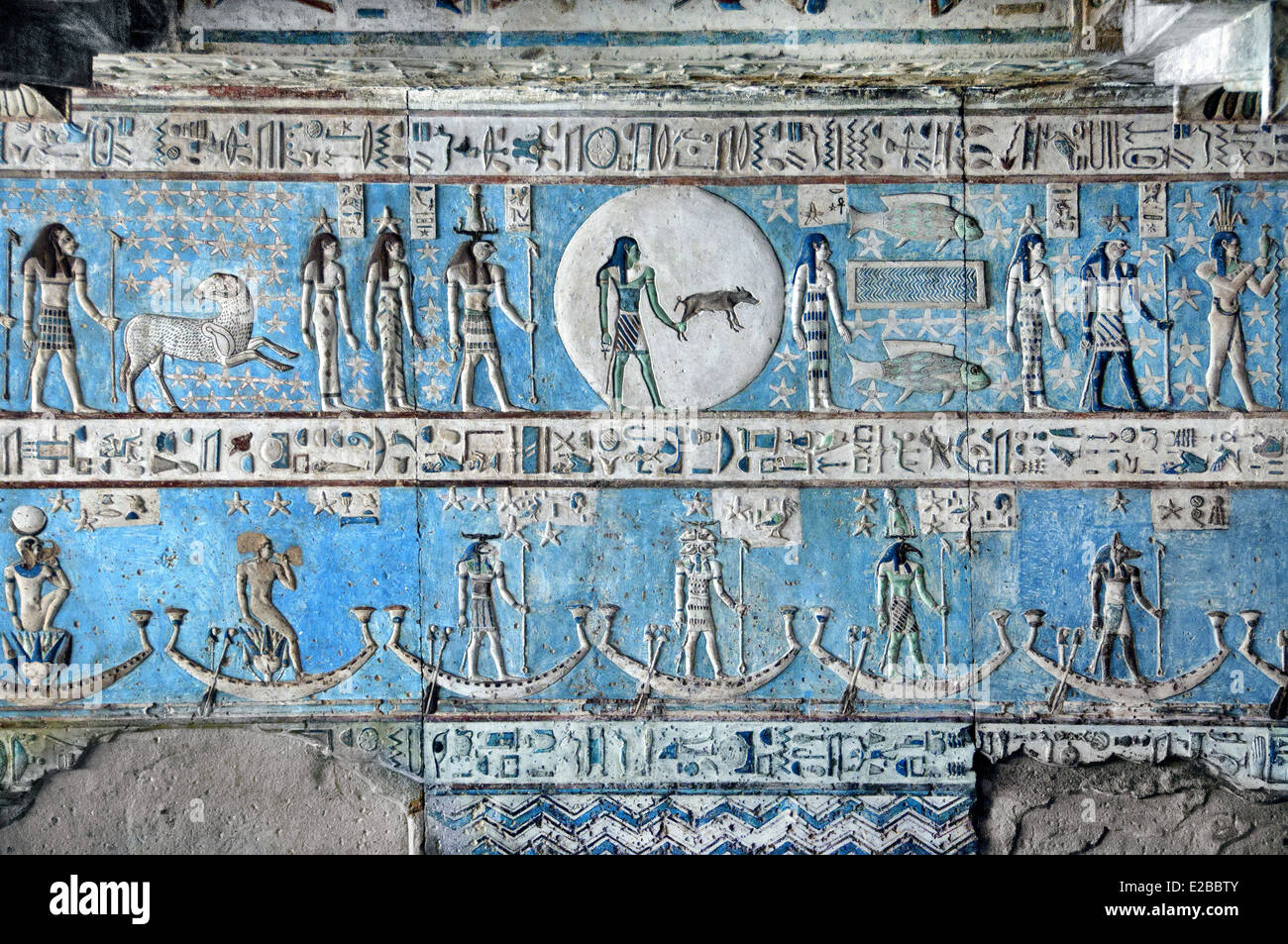 Ceiling details of Dendera Hathor Temple showing the newly cleaned ...