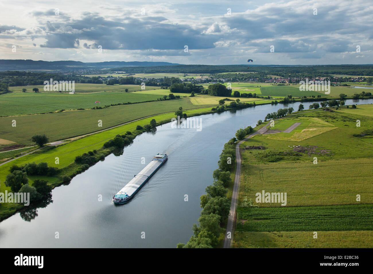 France, Moselle, Basse Ham, Biennial World Paramotor 2012 (aerial view ...