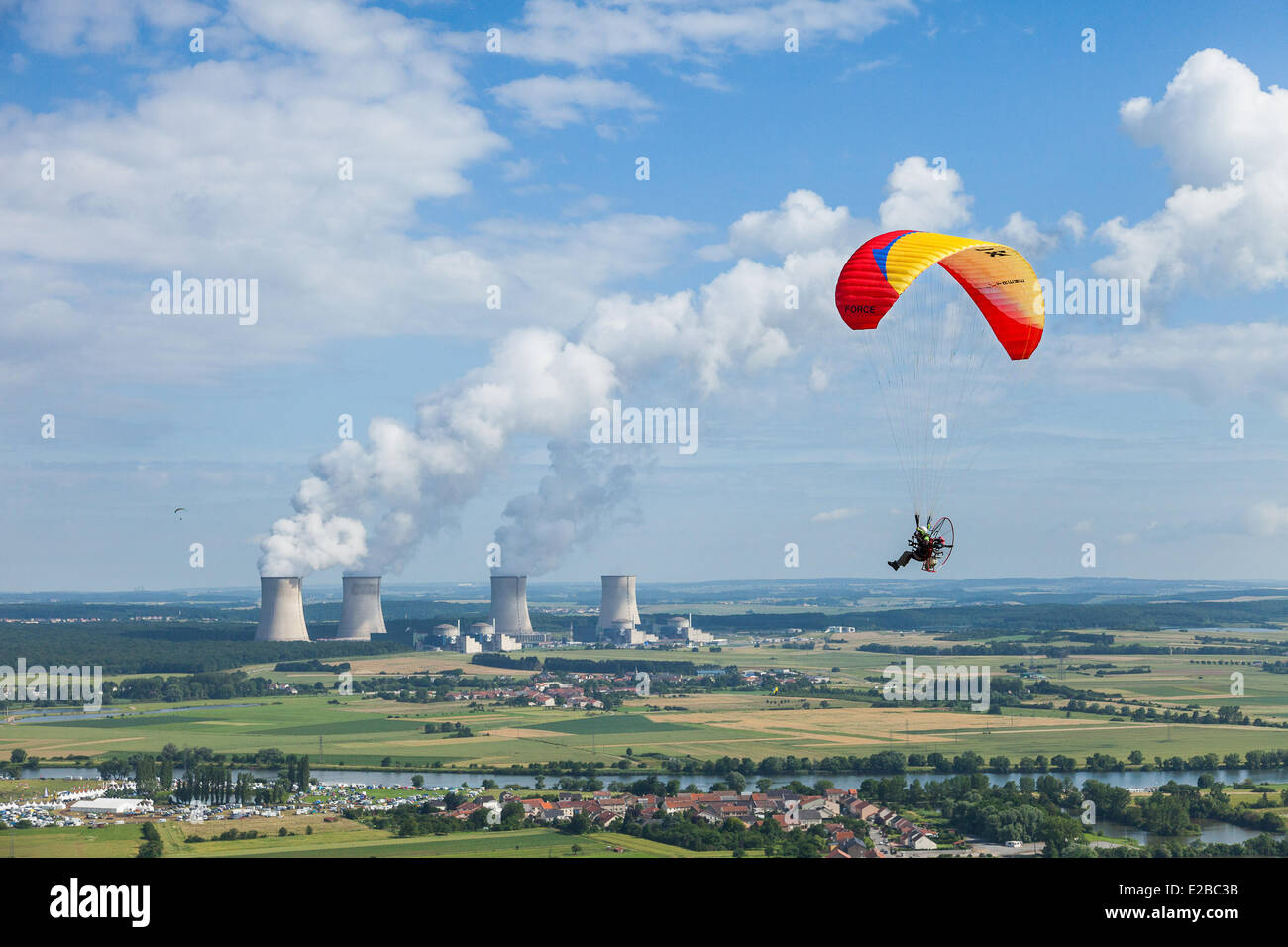 France, Moselle, Basse Ham, Biennial World Paramotor 2012 (aerial view ...