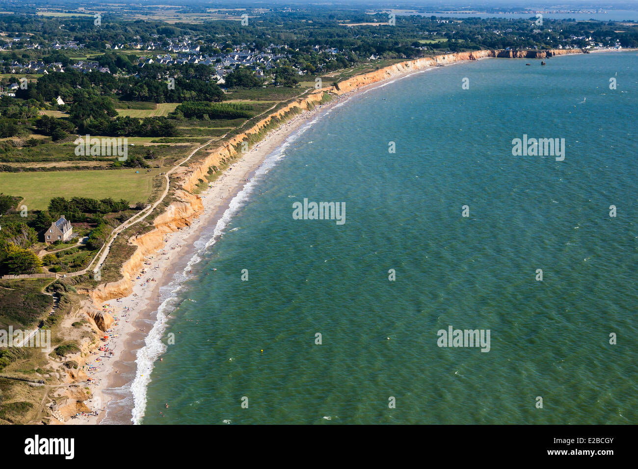 France, Morbihan, Penestin, Plage de la Mine d'Or beach (aerial view ...