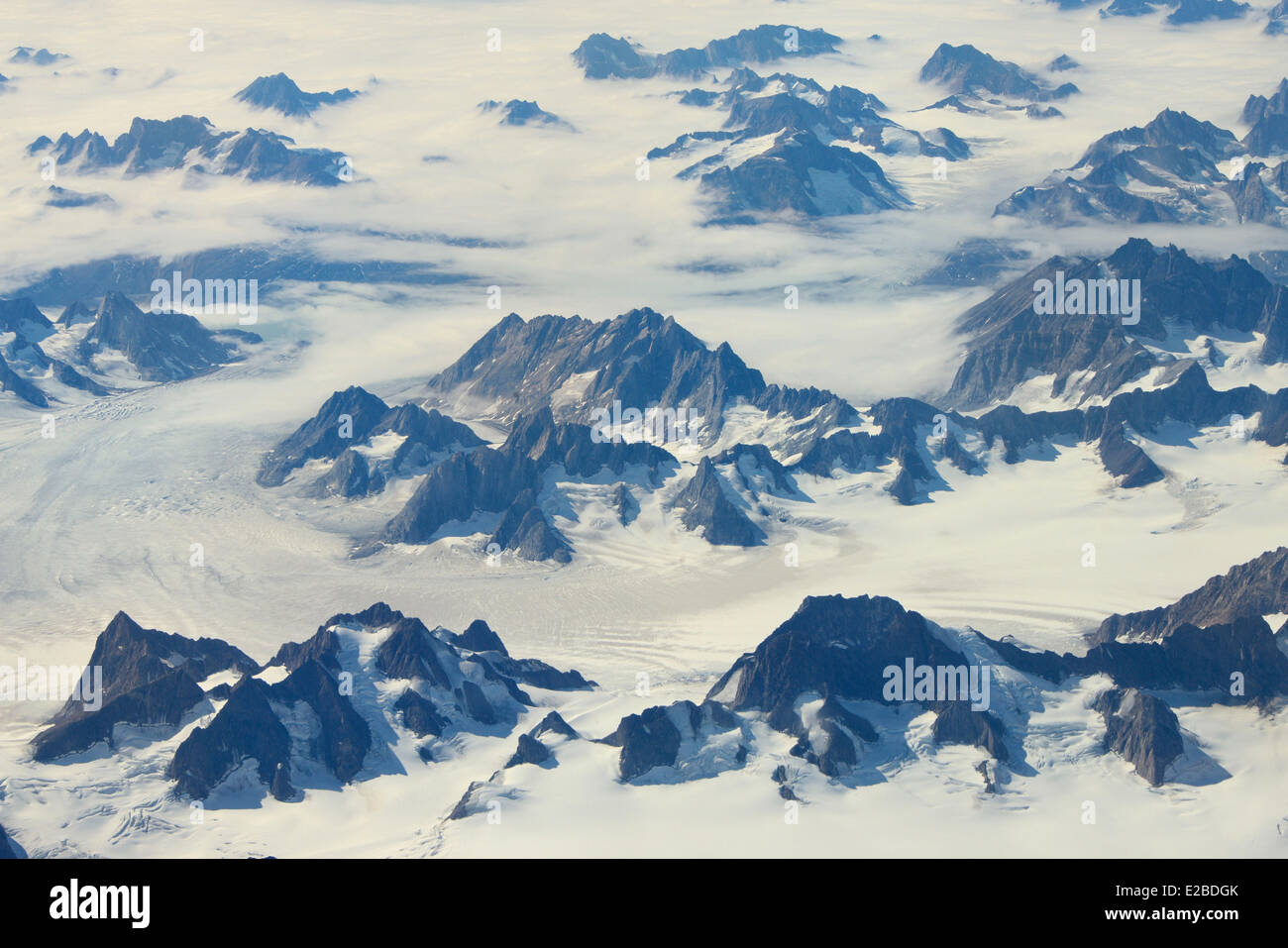 Greenland, Sermersooq, Tasilaq area, Mountain range from the air ...