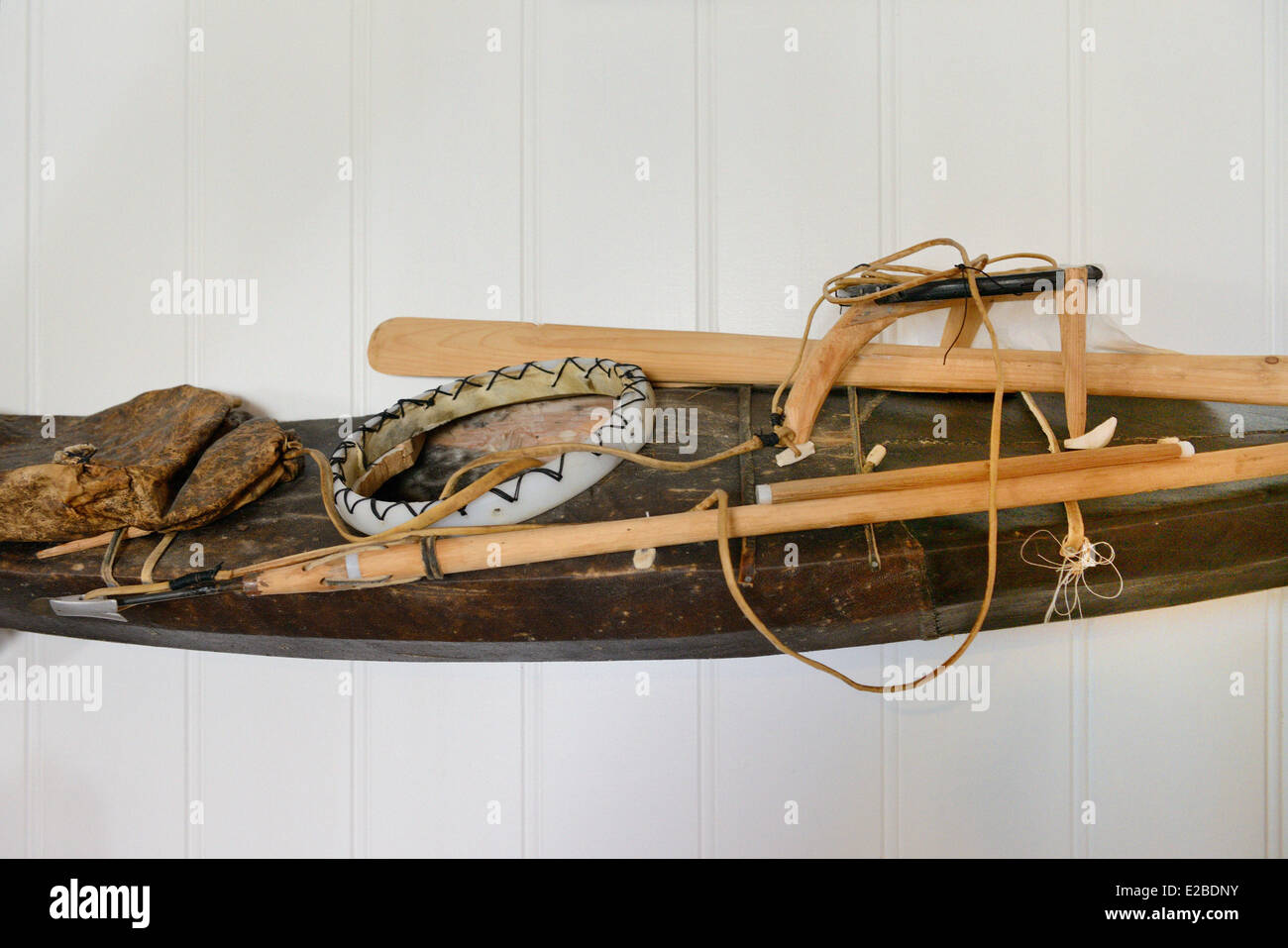 Greenland, Upernavik, The museum, Old kayak and paddles Stock Photo - Alamy