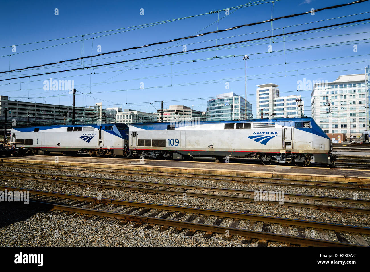 Amtrak P42DC Locomotives No 1 & 109 approaching Union Station ...