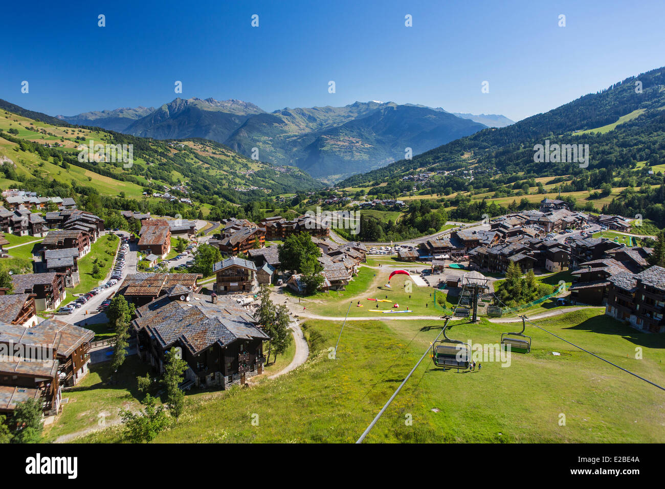France, Savoie, Vanoise Massif, Valmorel, view of the Tarentaise Valley ...