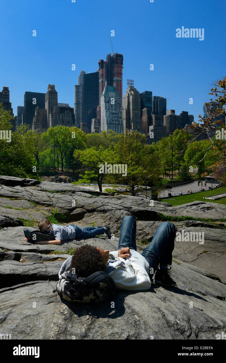 United States, New York City, Manhattan, Central Park, the rocks near ...