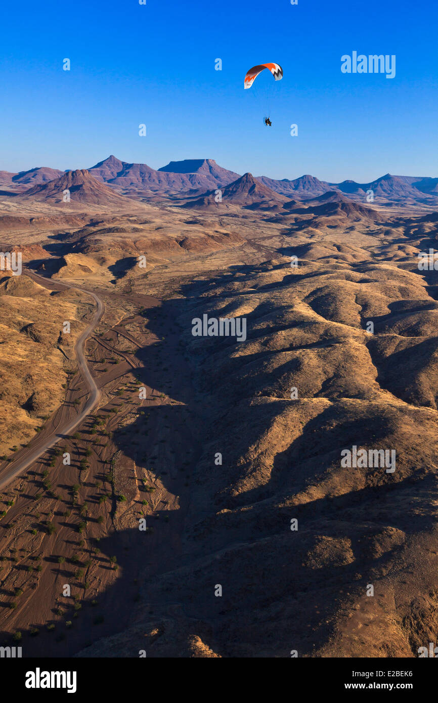 Namibia, Damaraland, Huab River Valley, paramotor (aerial view Stock ...