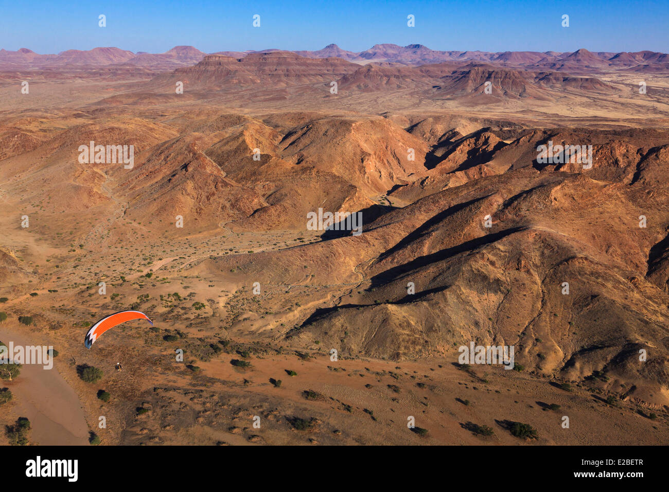 Namibia, Damaraland, Huab River Valley, paramotor (aerial view Stock ...