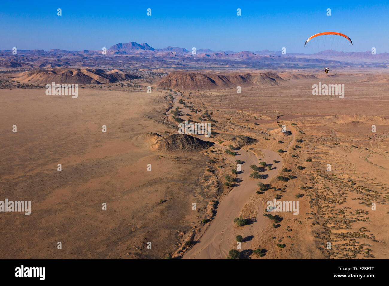 Namibia, Damaraland, Huab River Valley, paramotor (aerial view Stock ...