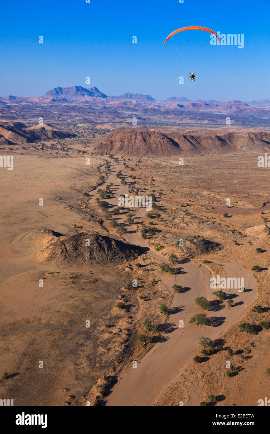 Namibia, Damaraland, Huab River Valley, paramotor (aerial view Stock ...