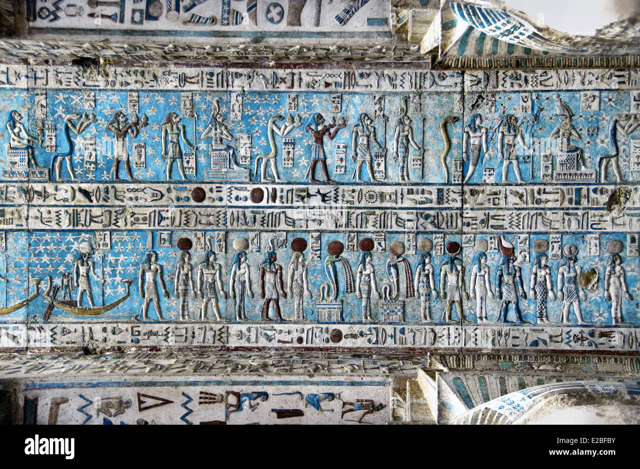 Details of Dendera Temple showing the newly cleaned ceiling Stock Photo ...