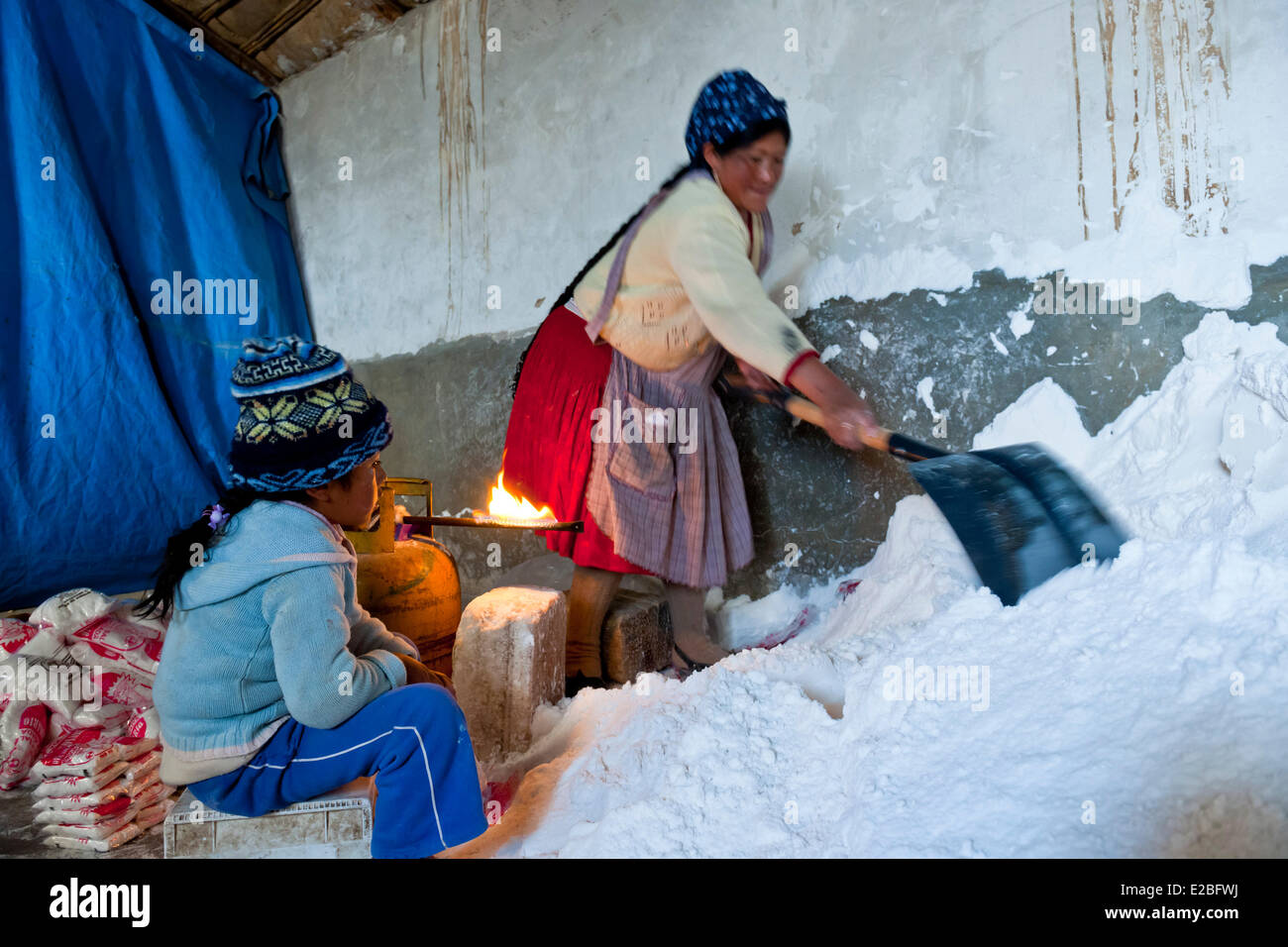 Bolivia, Potosi Department, Salar de Uyuni, Colchani village, salineros ...