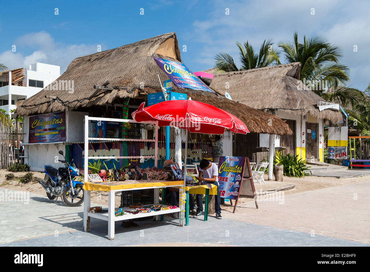 Beachside shops and stores in the village of Mahahual, Mexico Stock ...