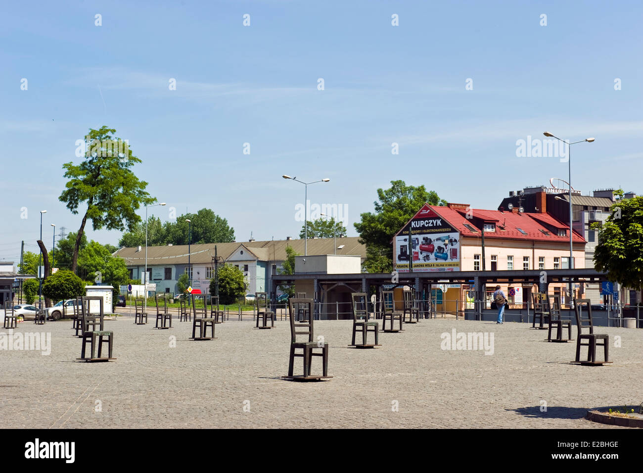 Poland, Krakow, Ghetto, Holocaust memorial sculptures of empty chairs ...