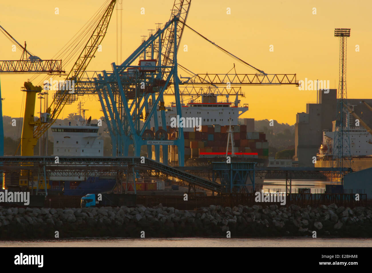 Liverpool docks container port Royal Seaforth Dock Dawn Stock Photo - Alamy