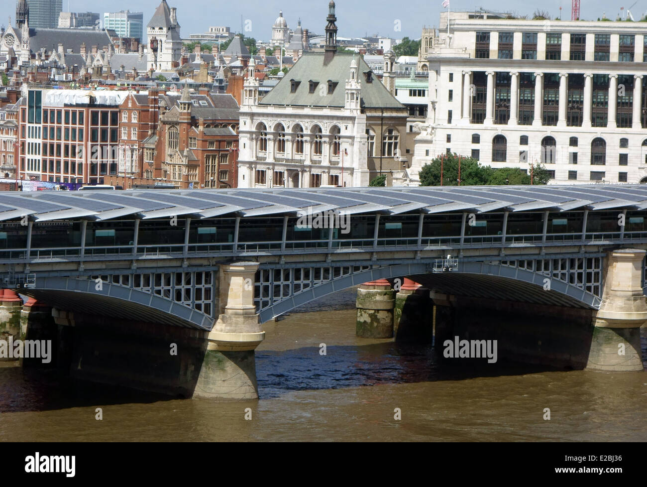 Solar panels on roof of station on Blackfriars Bridge, London Stock ...