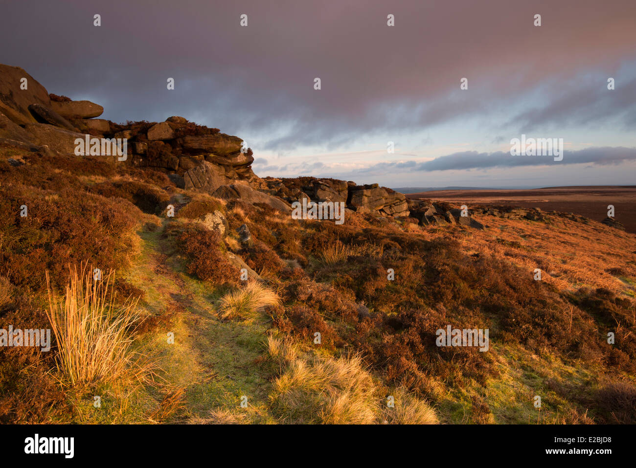 Early morning winter light at Stanage Edge in the Peak District ...