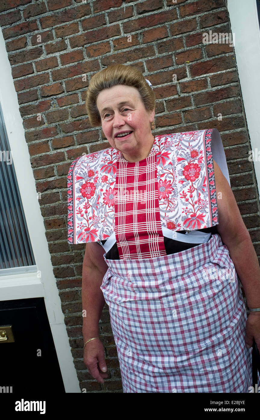 Woman wearing traditional clothes in Stavoren. Friesland province ...