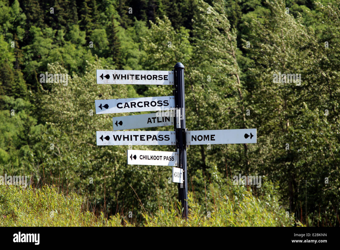 Sign Cluster in Skagway Alaska Chilkoot Pass in Yukon Territory Stock ...