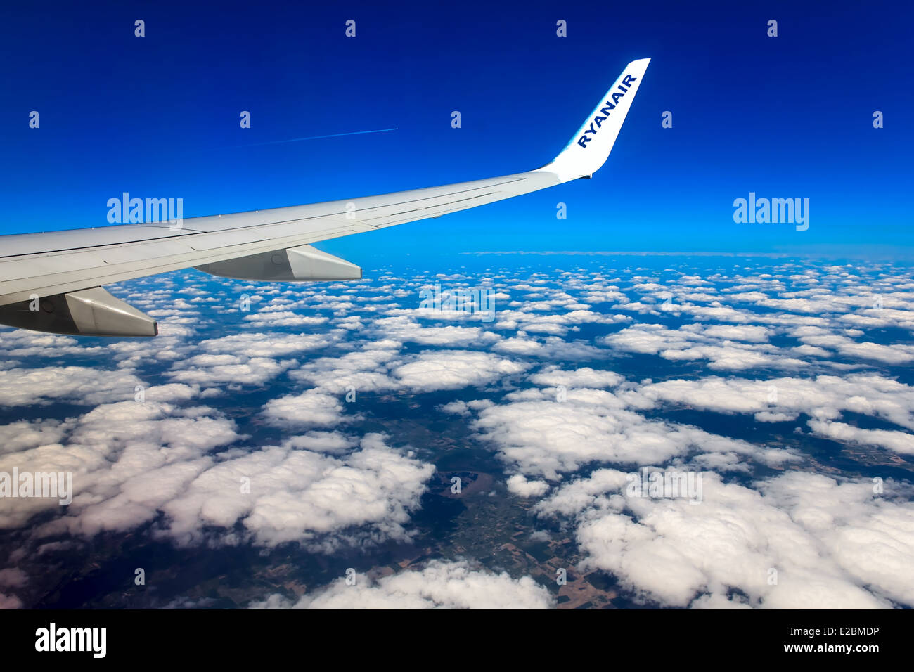 Looking through window aircraft Ryanair during flight in wing on 2 may ...