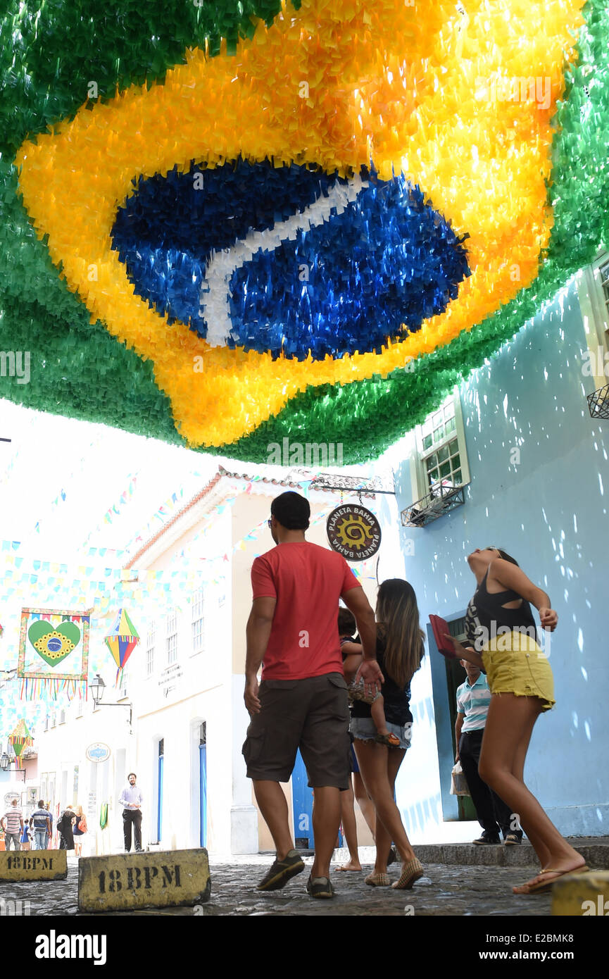 A Brazilian flag decorate a street in Salvador Brazil, 18 June 2014 ...