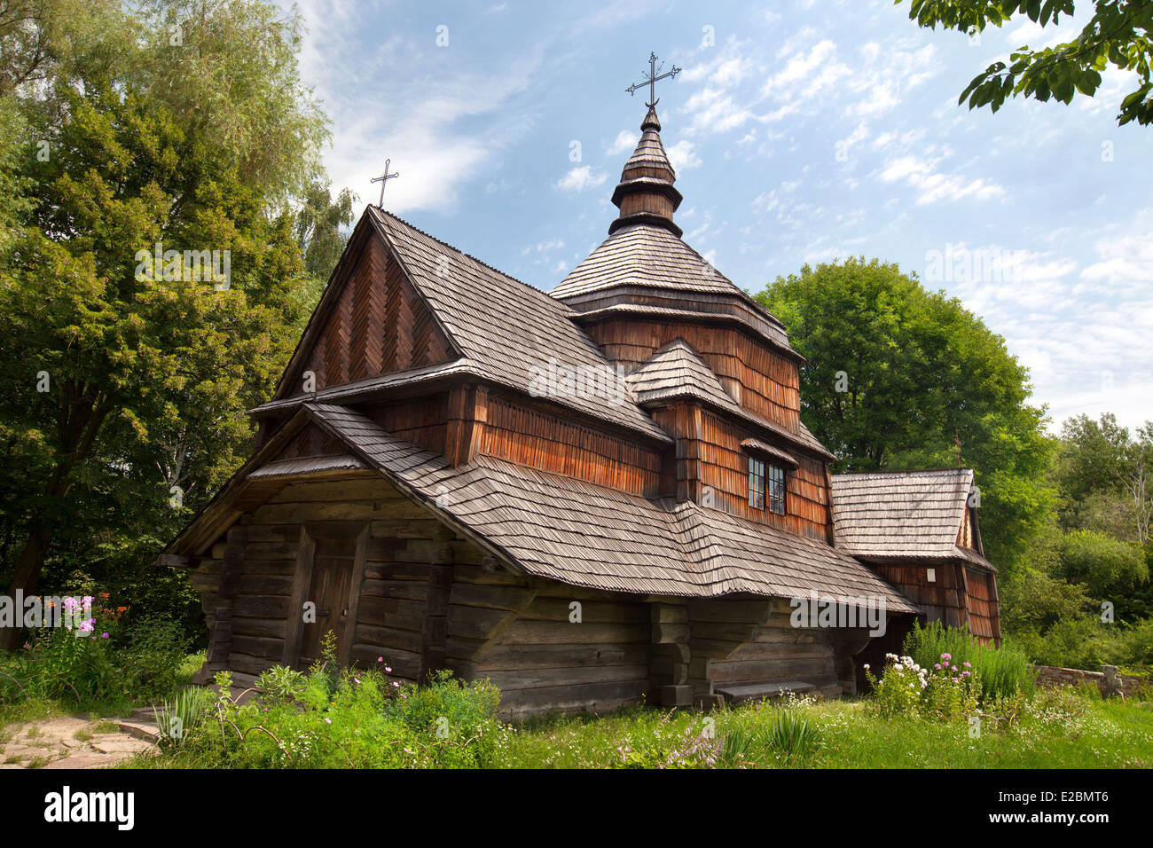 Wooden church at the Pyrohiv (Pirogovo) outdoor Museum of Folk ...