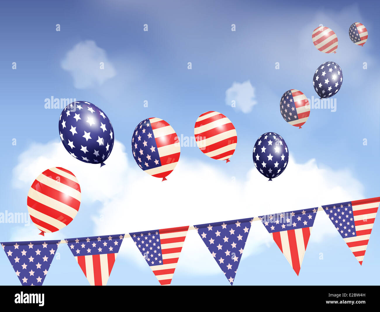 USA balloons floating in a blue sky over flag bunting Stock Photo - Alamy