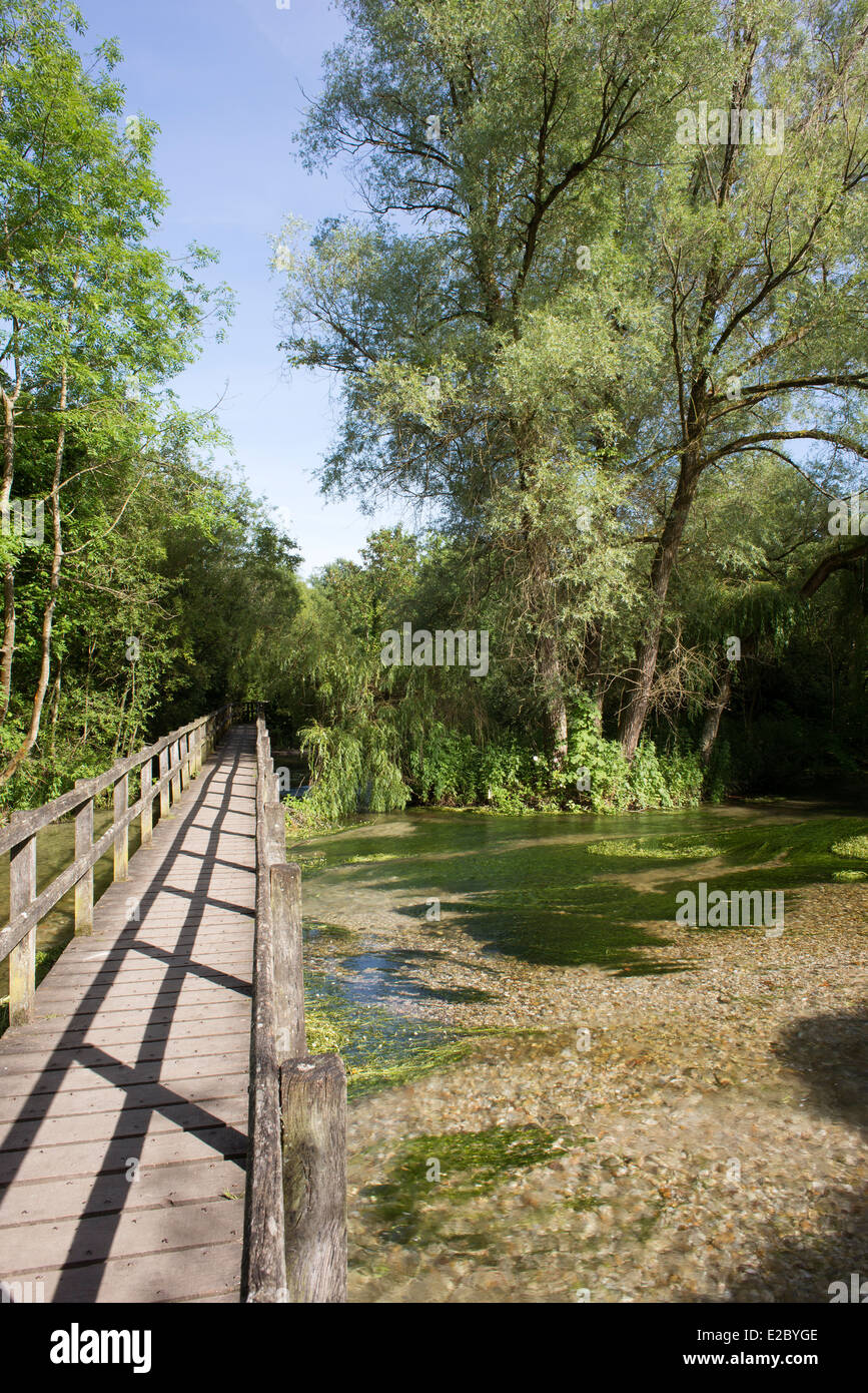Longbridge a wooden bridge spanning the River Test at Wherwell ...