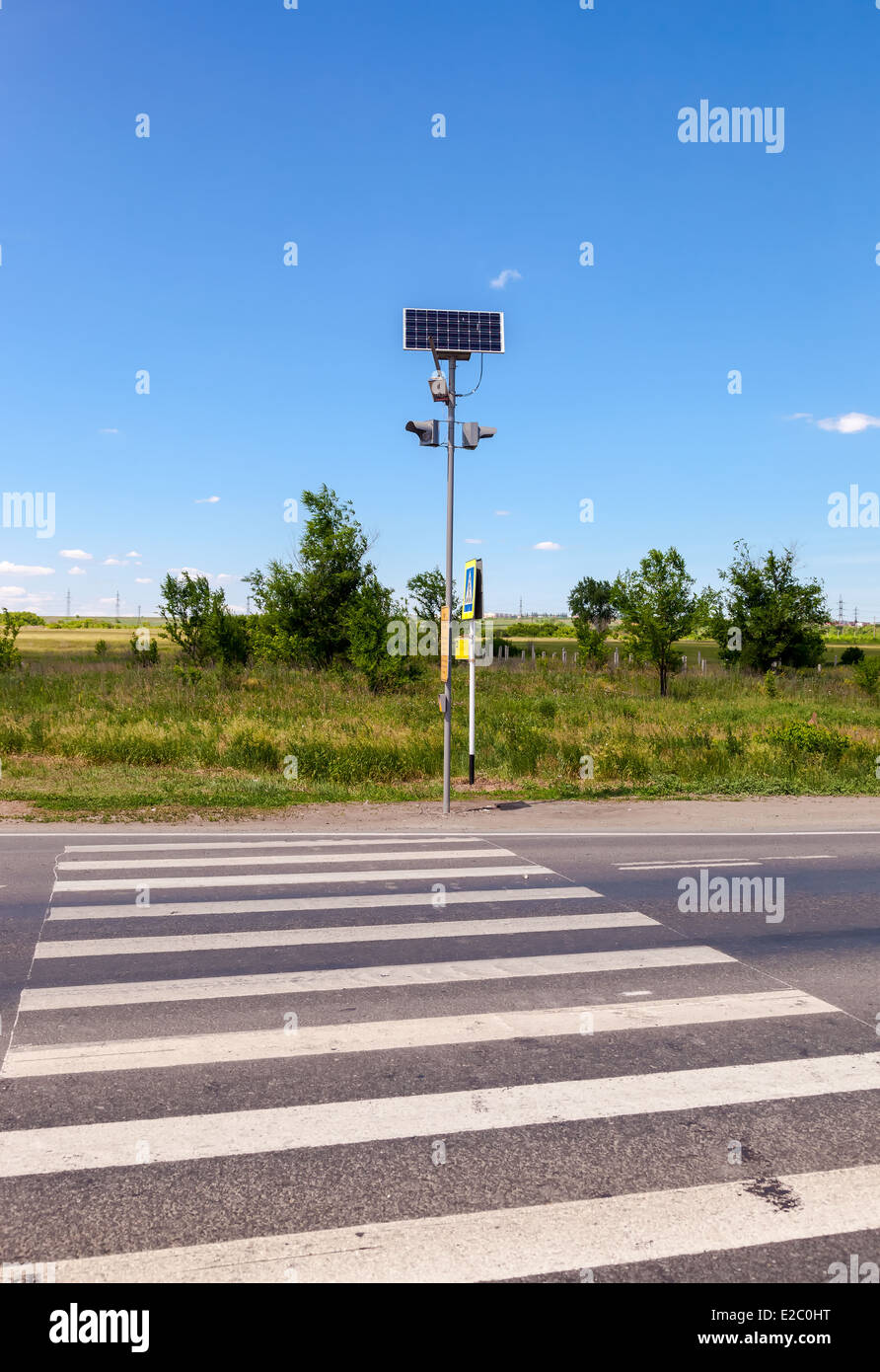 Pedestrian crossing with traffic lights solar panel Stock Photo - Alamy