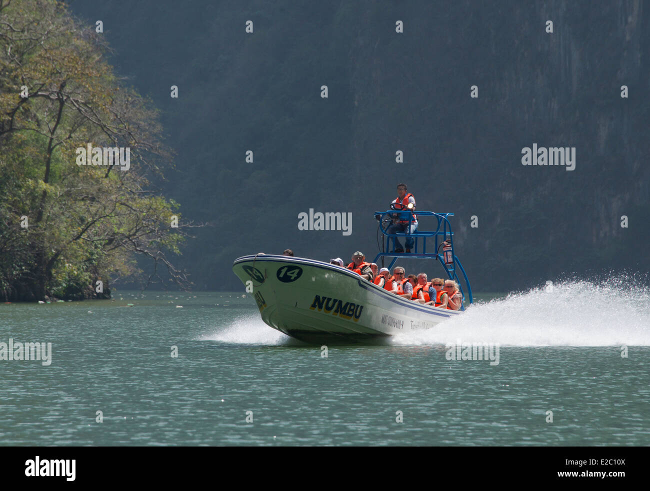 Tourists in high speed boat Sumidero Canyon Chiapas Mexico Stock Photo ...