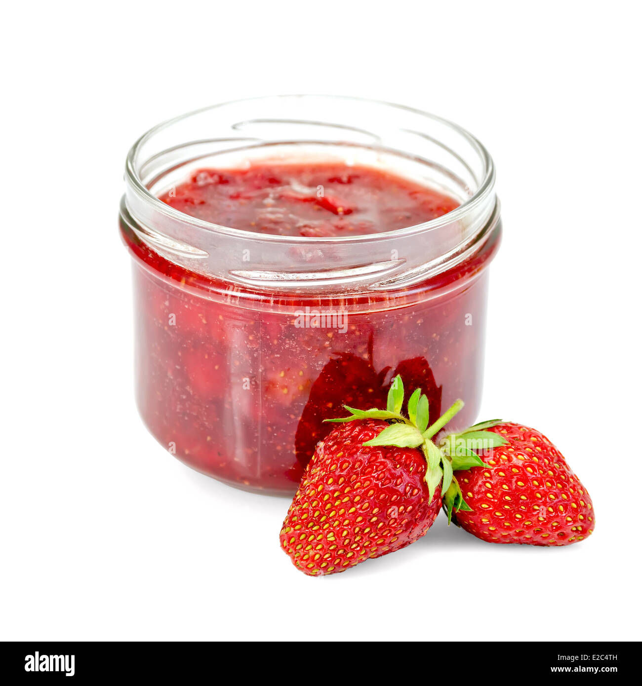 Strawberry jam in a glass jar, berry of strawberry isolated on white ...