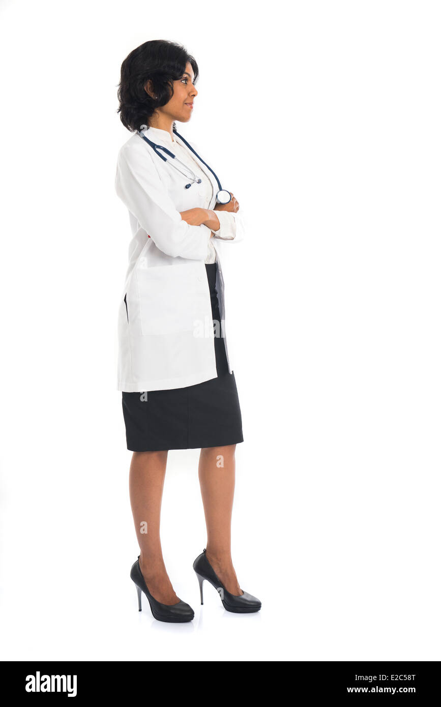 indian female doctor side view full body on white background Stock ...