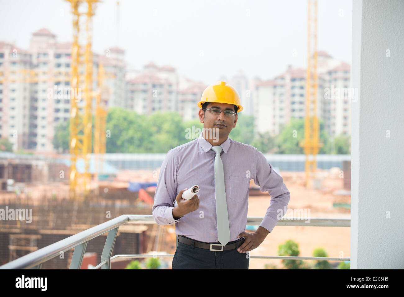 indian male engineer inspecting site with construction background Stock ...