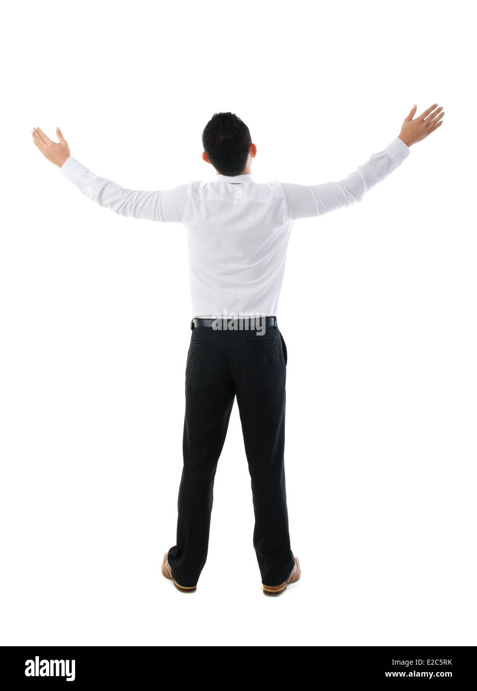 Successful business man raising hand, isolated on white Stock Photo - Alamy