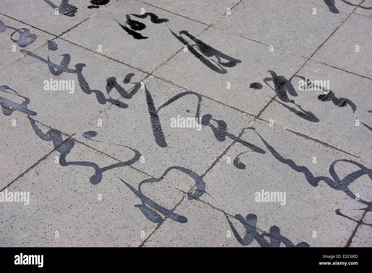 China, Sichuan, Chengdu, Yongling Mausoleum garden, Water calligraphy ...